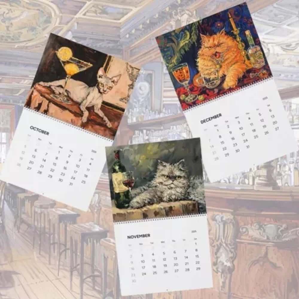 2025 Calendar Cute Cat Illustrations 2025 Drunk Cats Wall Calendar ...