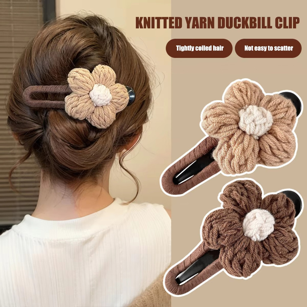 Plush Flower Duckbill Hairpin Knitted Wool Duckbill Hairpin Is Stable ...