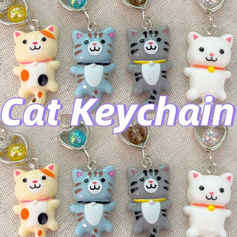 Cartoon Cute Resin Cat Pendant Keychain Kitten Car Key Rings Anti Lost ...