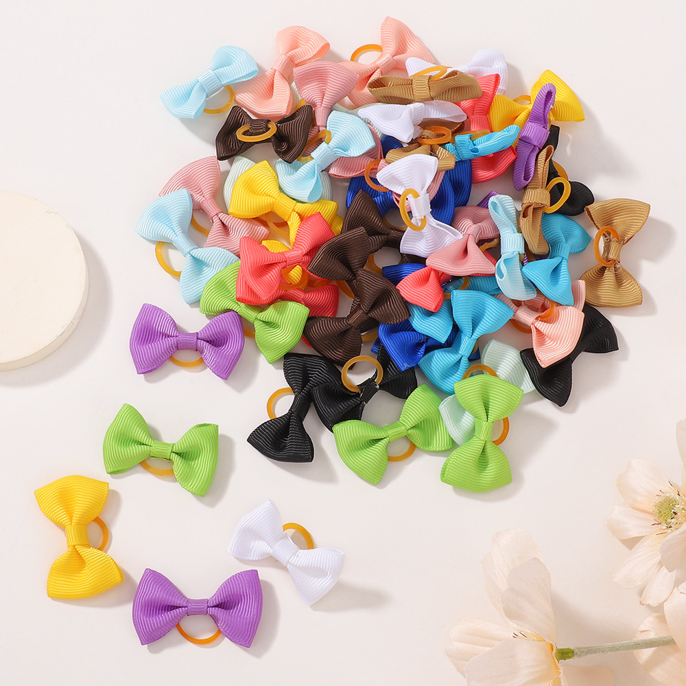 50pcs Mini Bows Elastic Hair Bands Cute Girls Nylon Rubber Band Hair ...