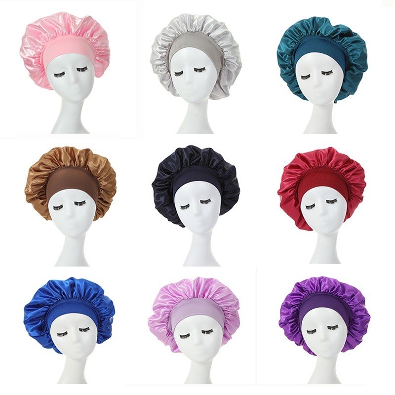 High Elasticity Sleep Cap Long Hair Care Women Sleep Hat Silk Head Wrap ...