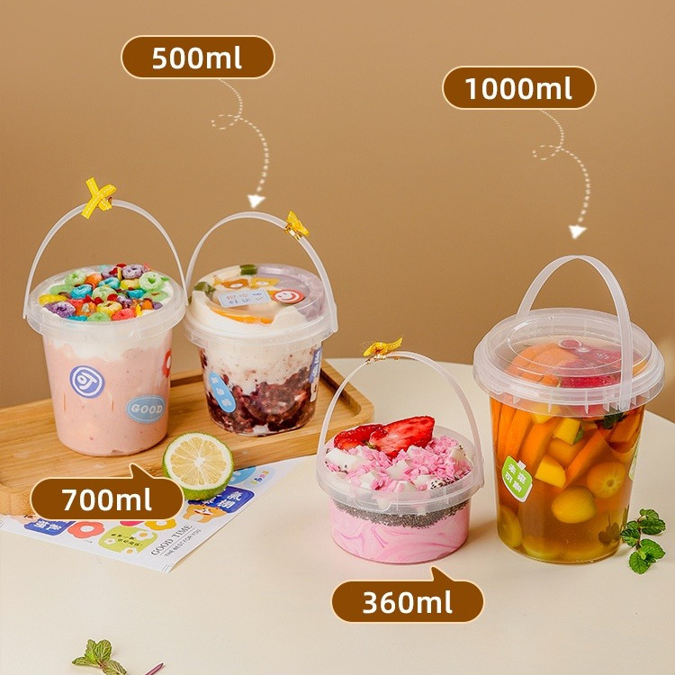 5pcs 500-2000ML Round Plastic Bucket with Seal Clear Storage Container ...