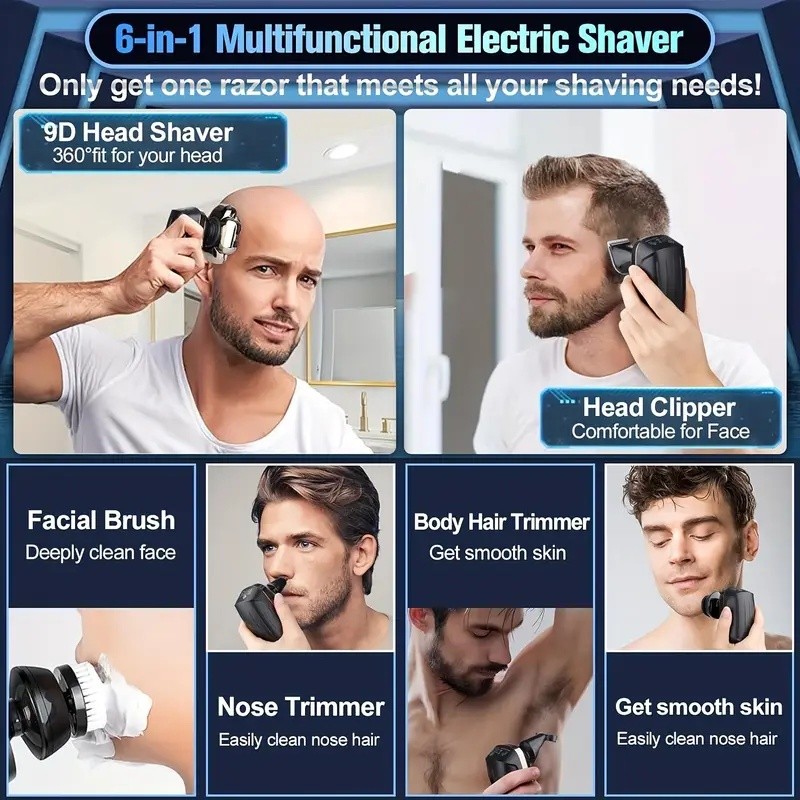 9D Head Shaver For Bald Men Electric Shavers Rechargeable Head Razor ...