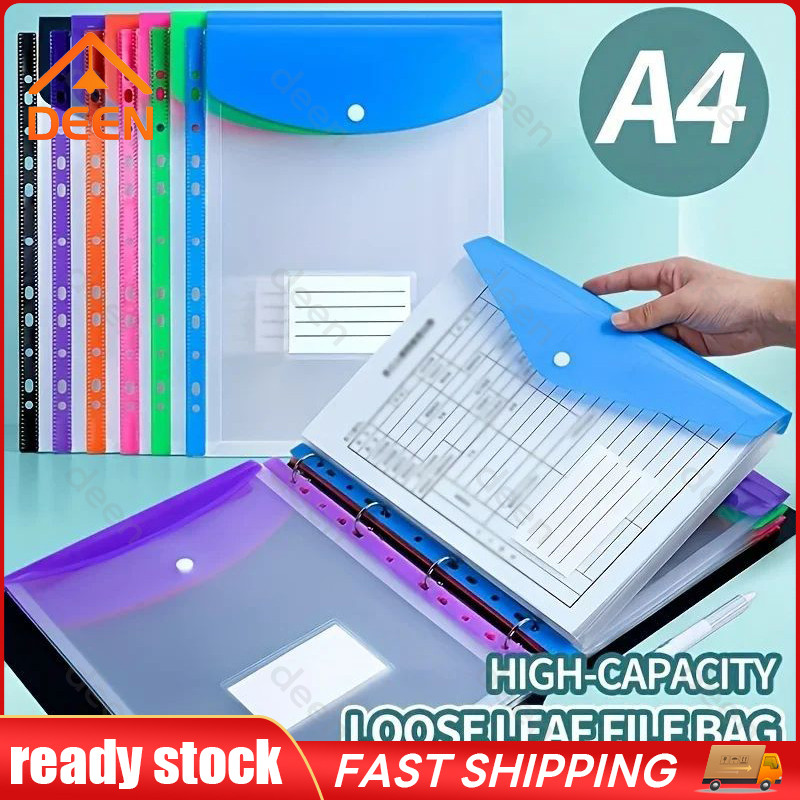 6 Pcs A4 High-Capacity Loose-Leaf File Bags with 11-Hole Binding Rings ...