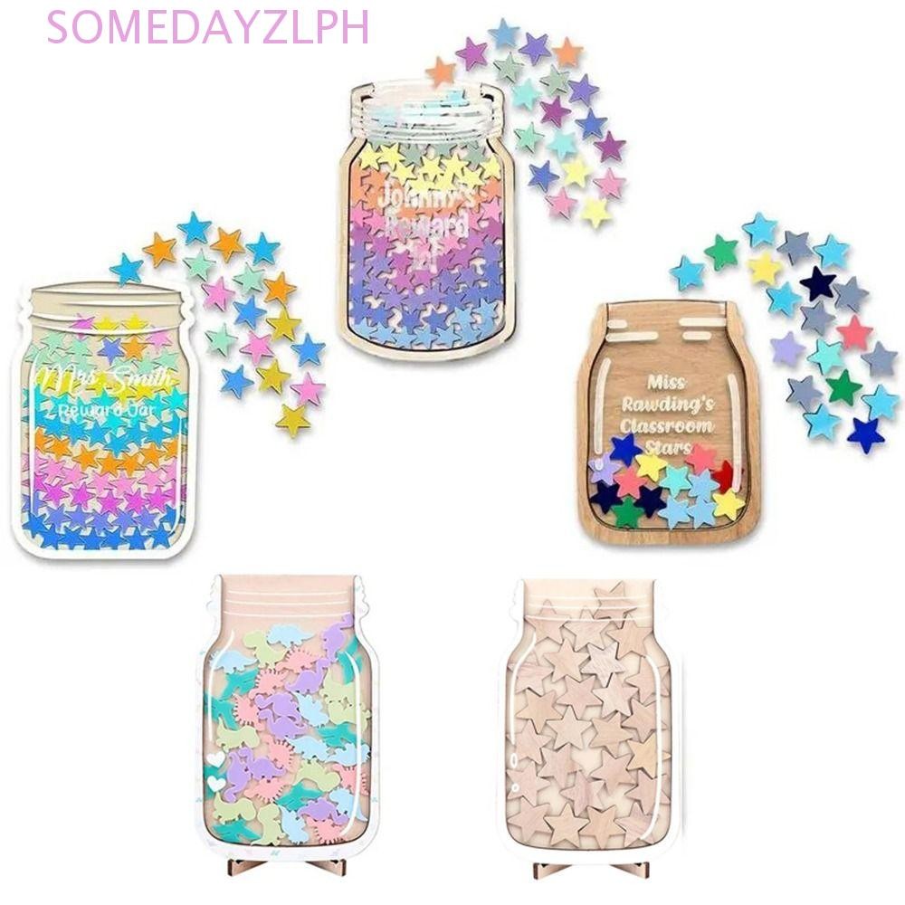 SOMEDAYZL Positive Behavior Rewards Jar, Wooden Cartoon Kids Star ...