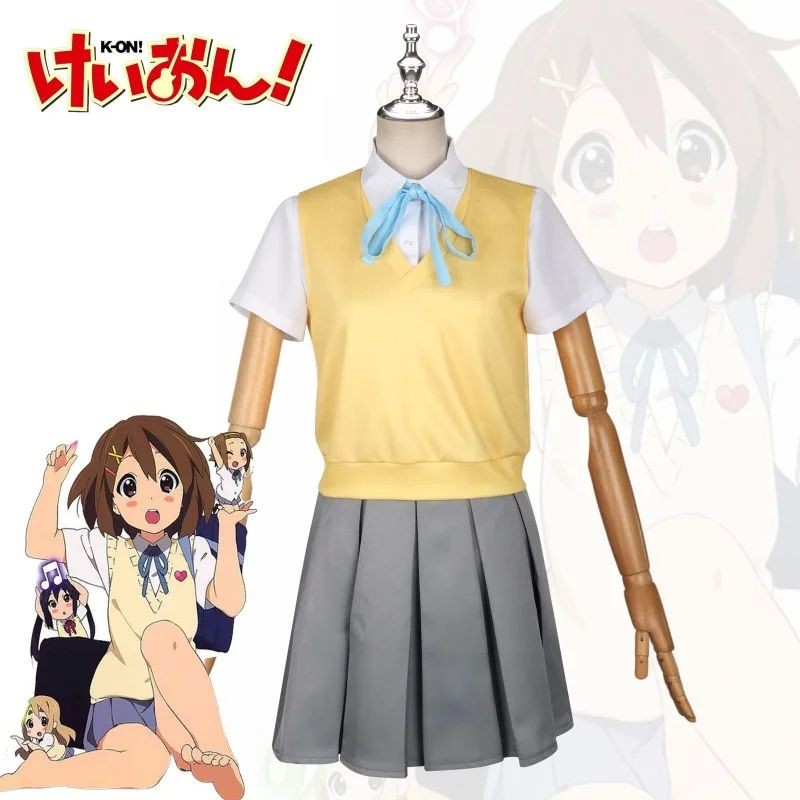 Anime K-ON! Hirasawa Yui Cosplay Costume Yellow Japanese girls school ...
