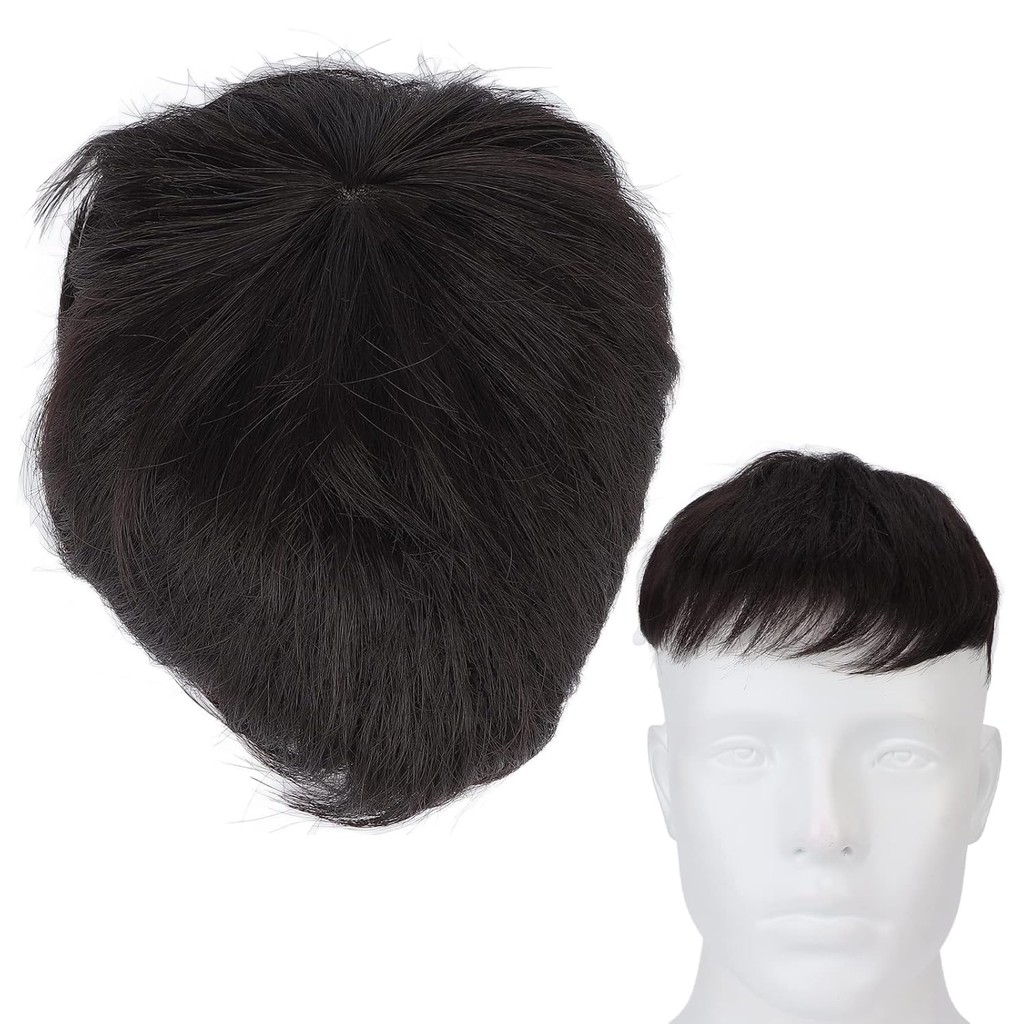 Men Hair Unit Wig Male Hair Pieces Short Wig, Black Short Straight Hair ...