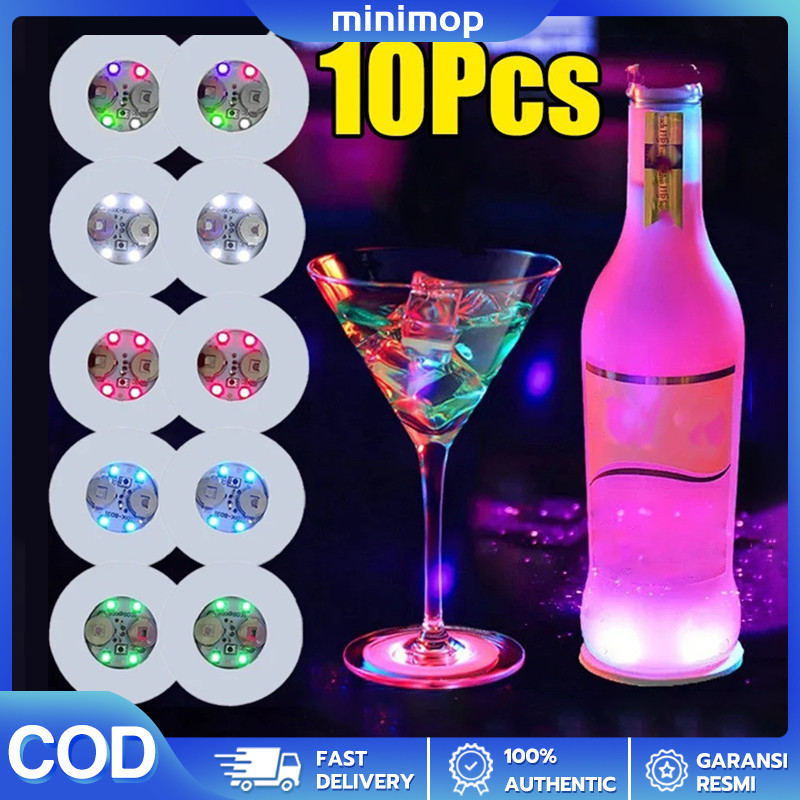 10Pcs LED Coaster Stickers Drinking Glass Cup Pads Lamp Wine Liquor ...