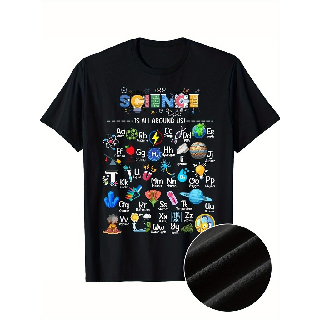 Unisex Black Cotton T-Shirt with 3D Science Print Featuring Elements ...
