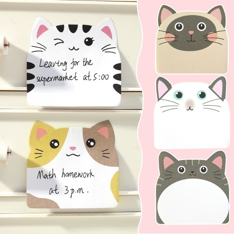 3Pcs/Set Cute Cat Sticky Note - Self-adhesive Sticky Memo Pad - Kawaii ...
