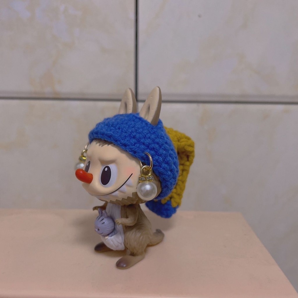 2024 labubu handmade Clothing labubu Wool Hat, Pearl Earrings Girl ...