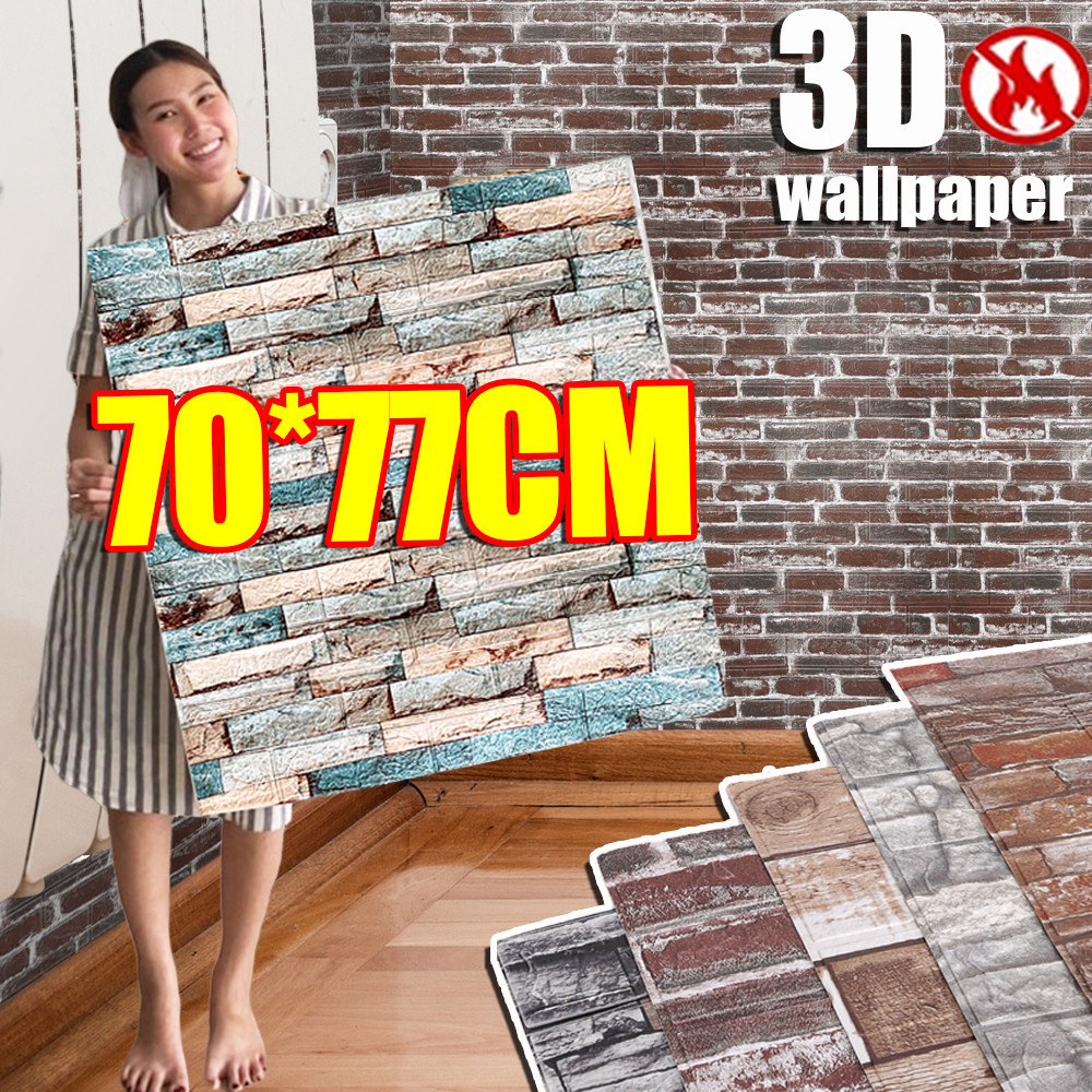 Big Size 70x77cm 3D Bricks Wallpaper - Self-Adhesive, Waterproof ...