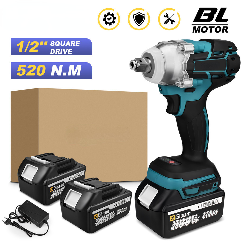 520N.M Brushless Electric Impact Wrench Cordless Portable Electric Wrench 1/2 inch Screwdriver ...