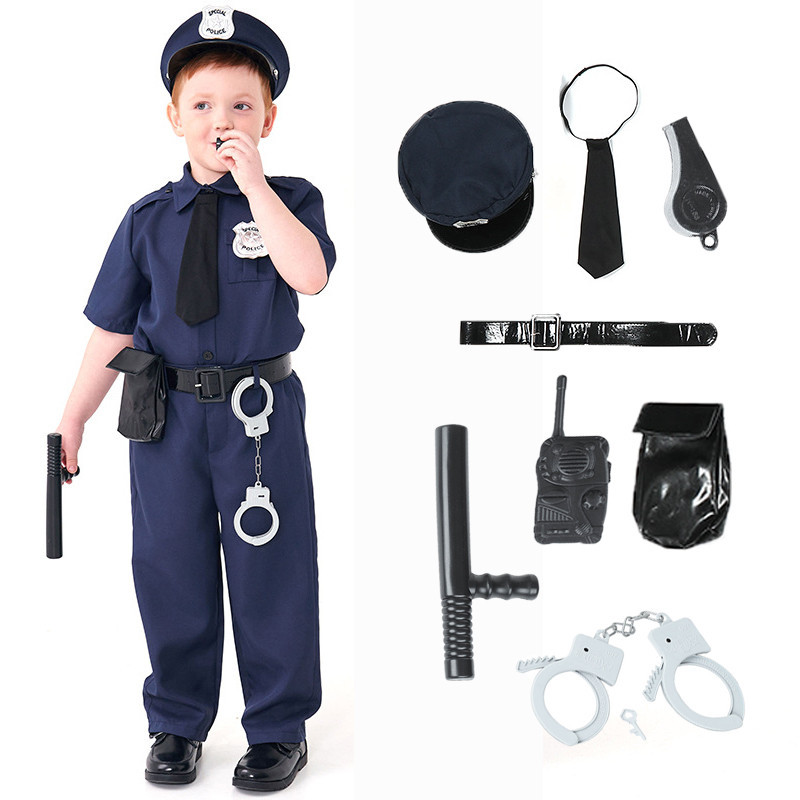 Blue Child Kids Police Policeman Costume Uniform for Boys Role Play ...