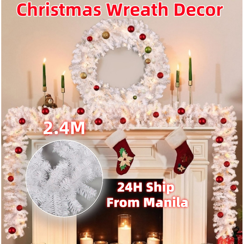 COD Christmas Wreath Decor On Wall/Door White and green garland wreath ...