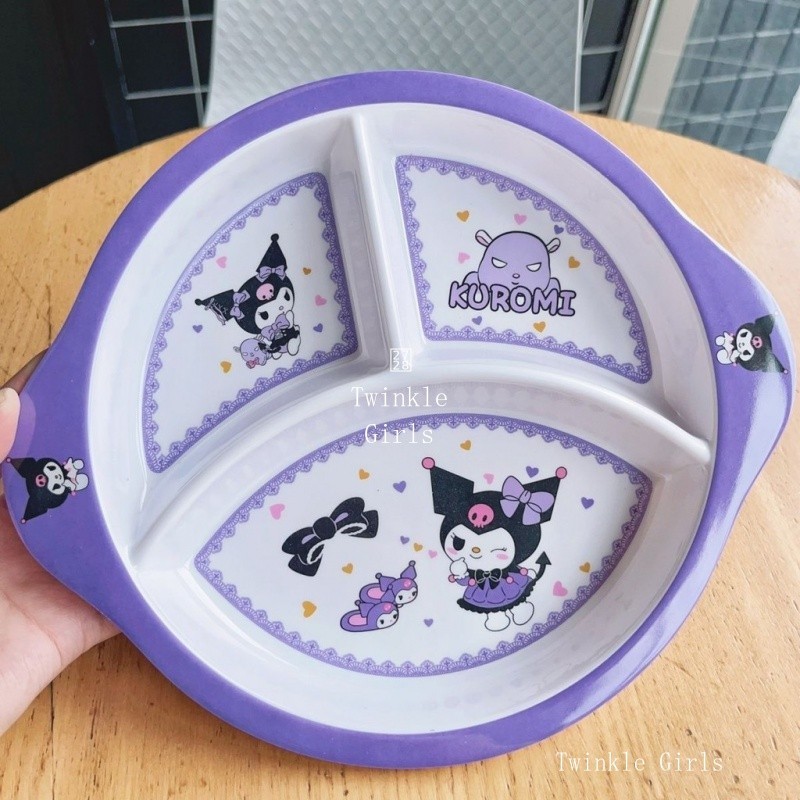 Cute Kuromi Cinnamoroll Anti-Fall Separate Dinner Plate Kids Melamine ...