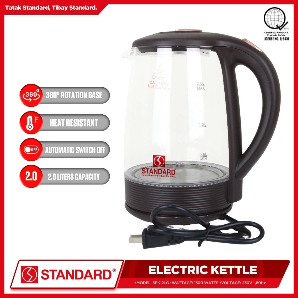 STANDARD Electric Kettle Glass 2 Liters 1500 Watts - Yellow Elephant ...
