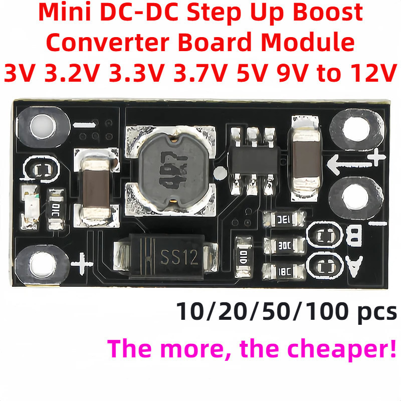 10/100pcs Mini DC-DC Step Up Boost Converter Board Module 3V 3.2V 3.3V 3.7V 5V 9V to 12V Voltage ...