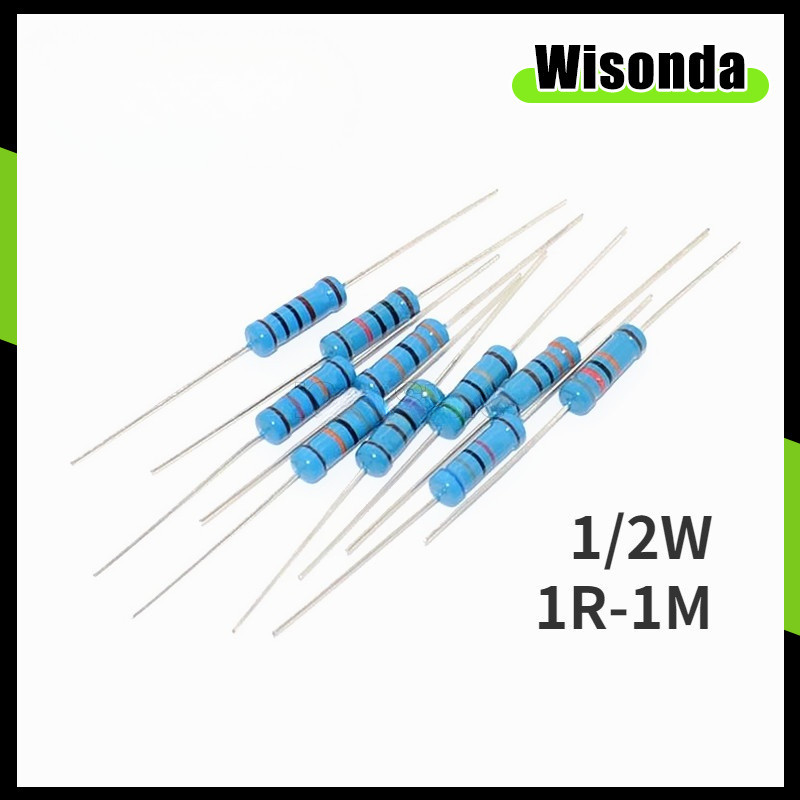 50Pcs 1/2W Metal Film Resistor 1% 1R-1M 1R 4.7/10/51/100/120/200/220 ...