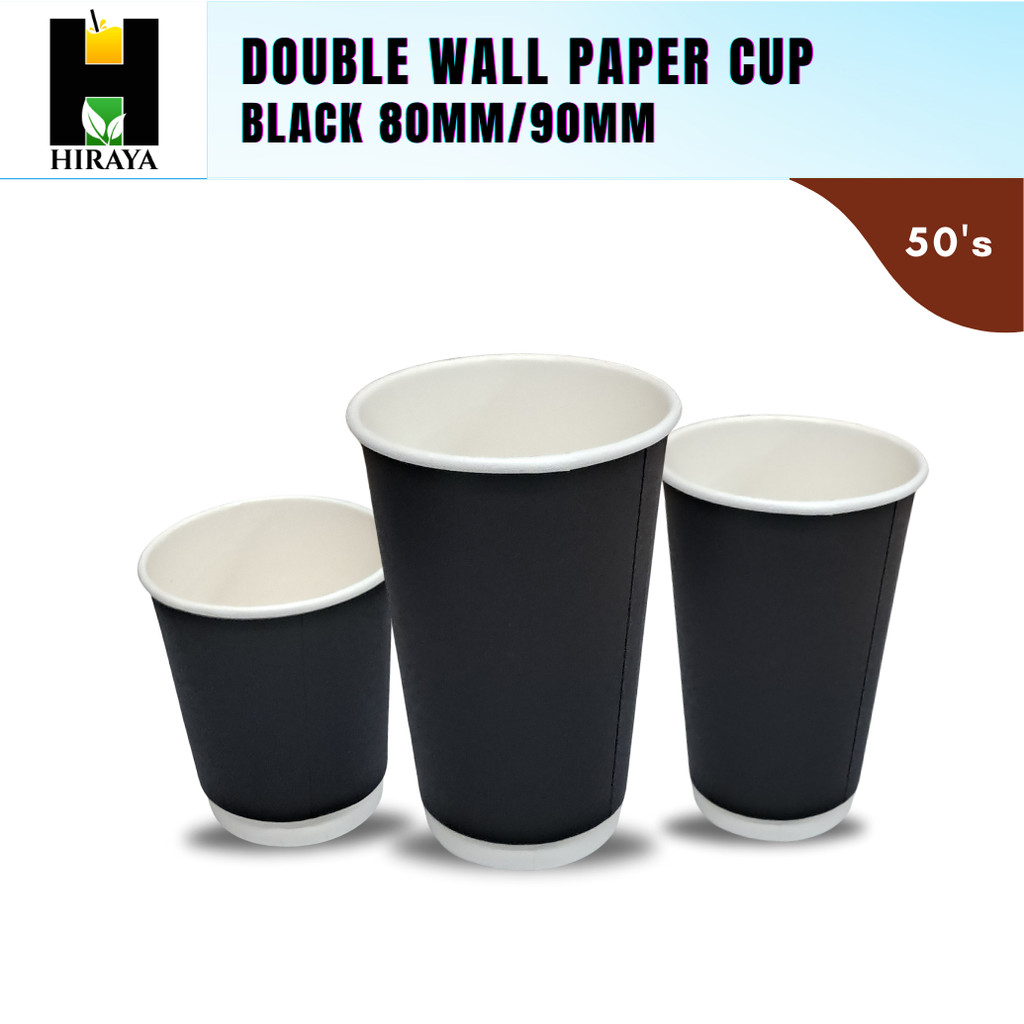 [50's] Double Wall Black Paper Cups 80MM/ 90MM 8oz/12oz/16oz without ...