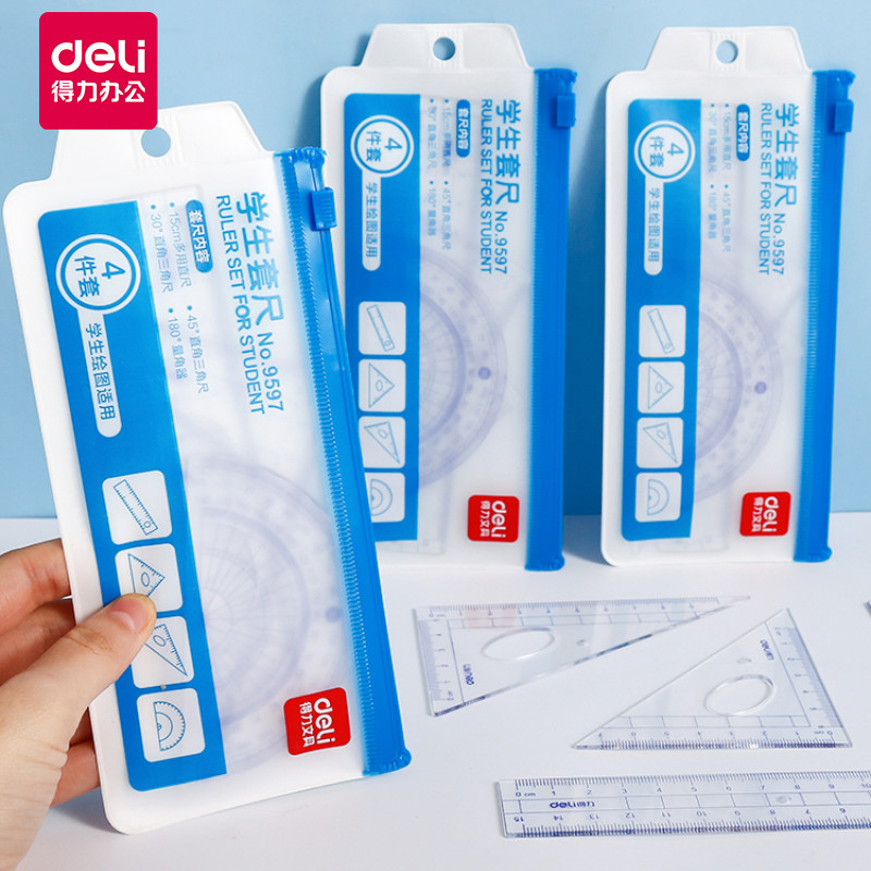 Deli Transparent Acrylic Ruler Drawing Student Set of 4- Triangle Ruler ...