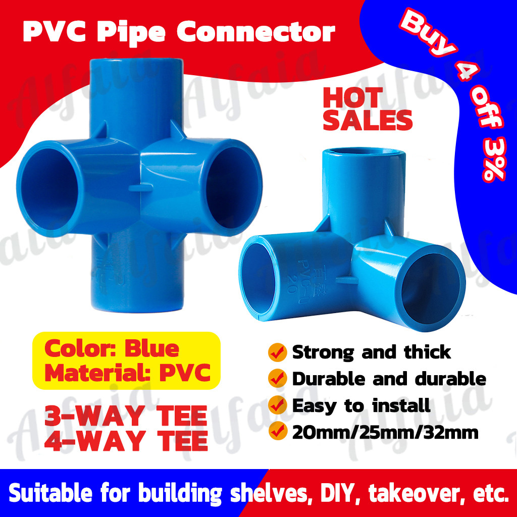 Alfaia PVC Pipe Connector 3/4" 1/2" 1" Water Line 3-Way Tee 4-Way Tee ...