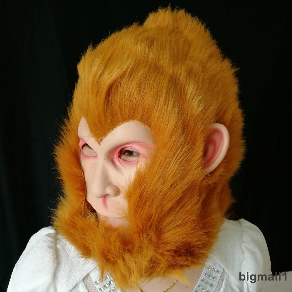 BIGMALL-Halloween Monkey Headwear Fuzzy Full Head Monkey King Headgear ...