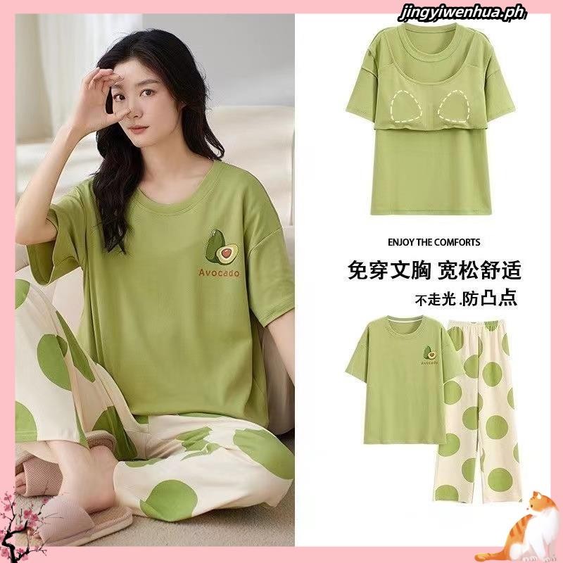 With Padded Pyjamas Women Plus Size Sleepwear Cute Fashion Pajama Terno Summer A001 Green ...
