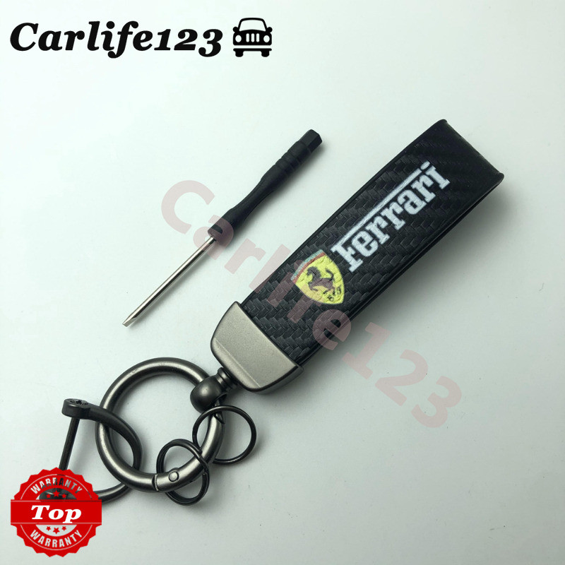 Ferrari Logo Keyring Key Ring Carbon Fiber Leather Metal Car Keychain ...