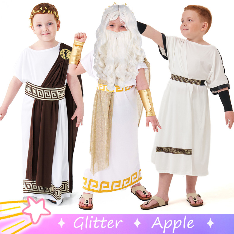 Greek God Zeus Cosplay Costume For Kids Boy Long White Cape Traditional ...