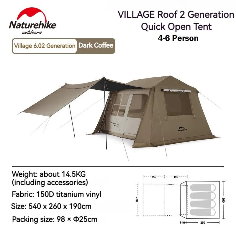 NATUREHIKE Village 6.0 CNK2300ZP021 Roof 2 Generation Quick Open Tent Camping Automatic Tent ...