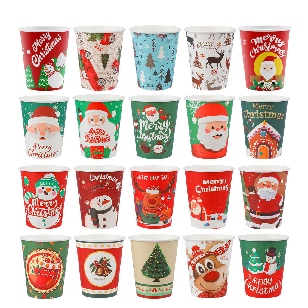 20pcs Christmas Paper Cup Party Disposable Cup Milk Tea Coffee Event ...
