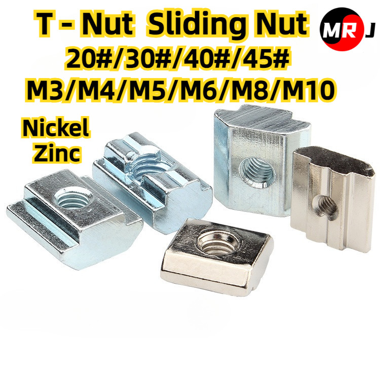 [MRJ] Galvanized Nickel-Plated T-Type Nut M3/M4/M5/M6/M8/M10 Sliding Nut 20 #/ 30 #/ 40 #/ 45 # ...