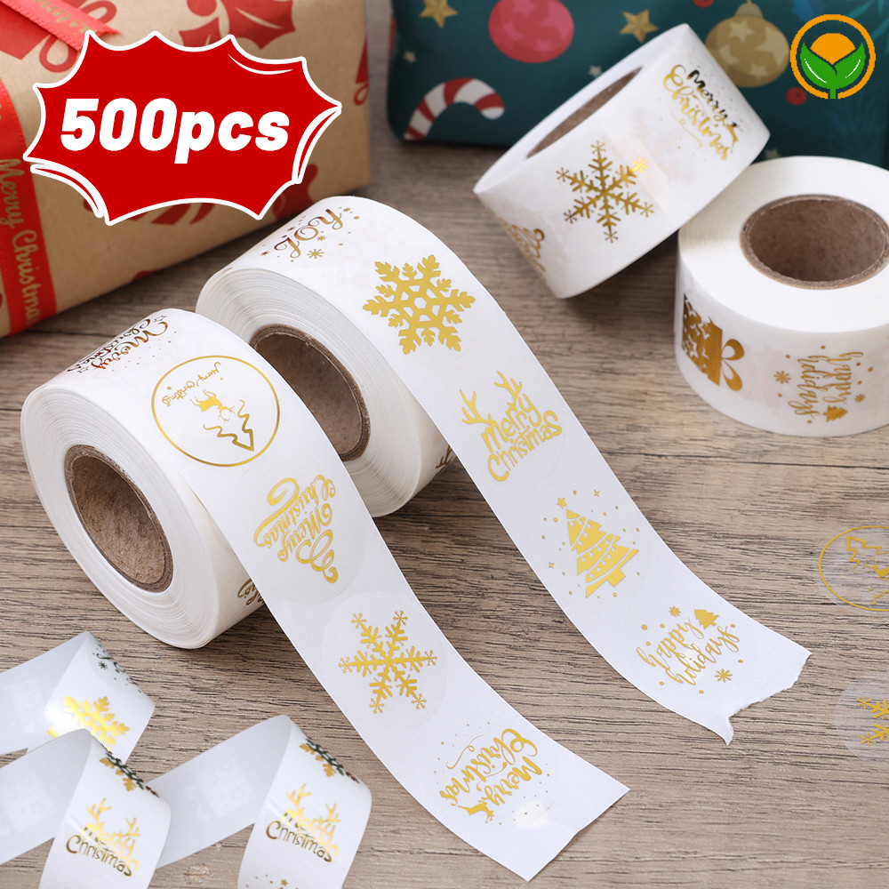 1Roll Gold Christmas Themed Stickers - Xmas Snowflake Tree Pattern ...