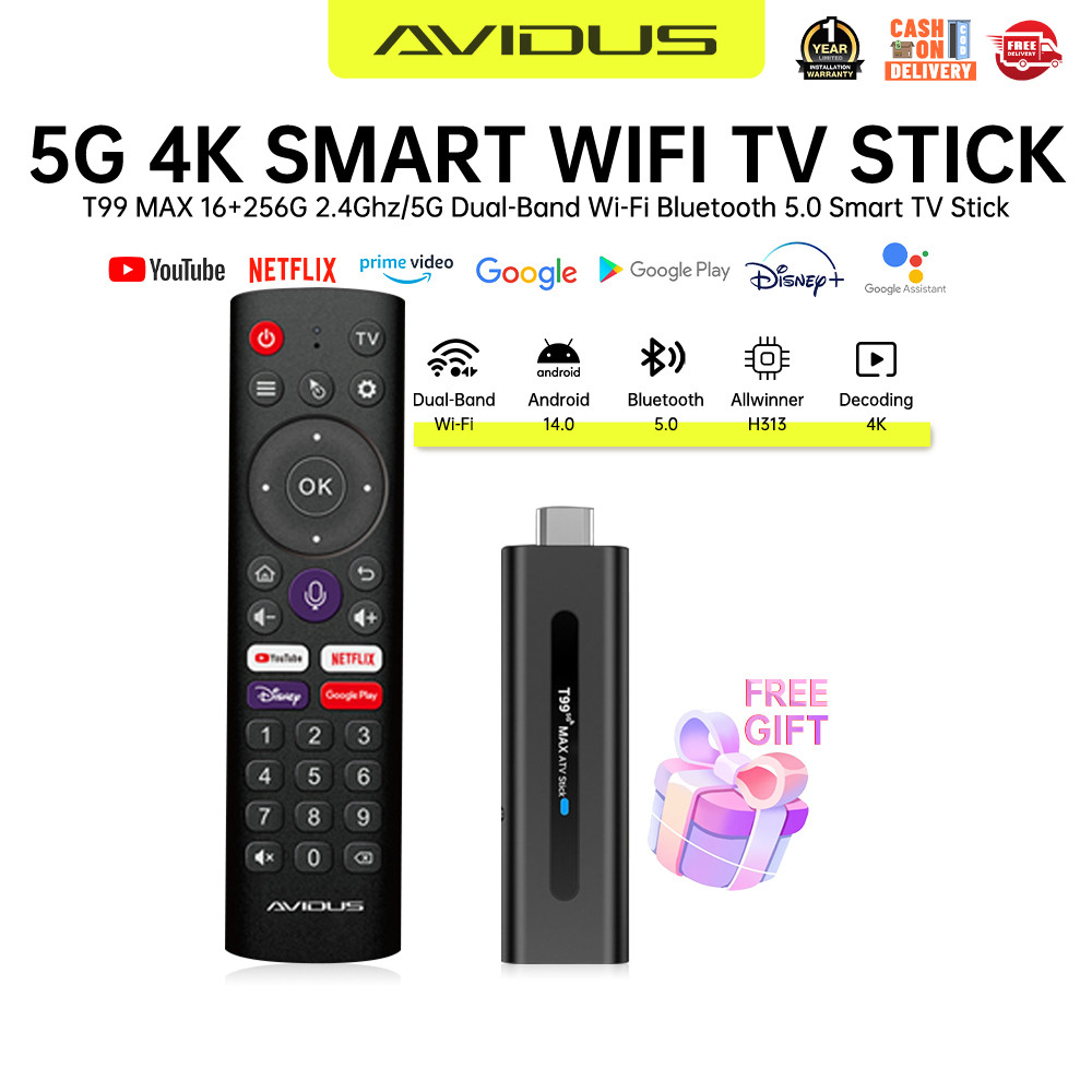AVIDUS T99 Max TV Stick 16+256GB 8K HD Android 14 Dual WiFi Youtube ...