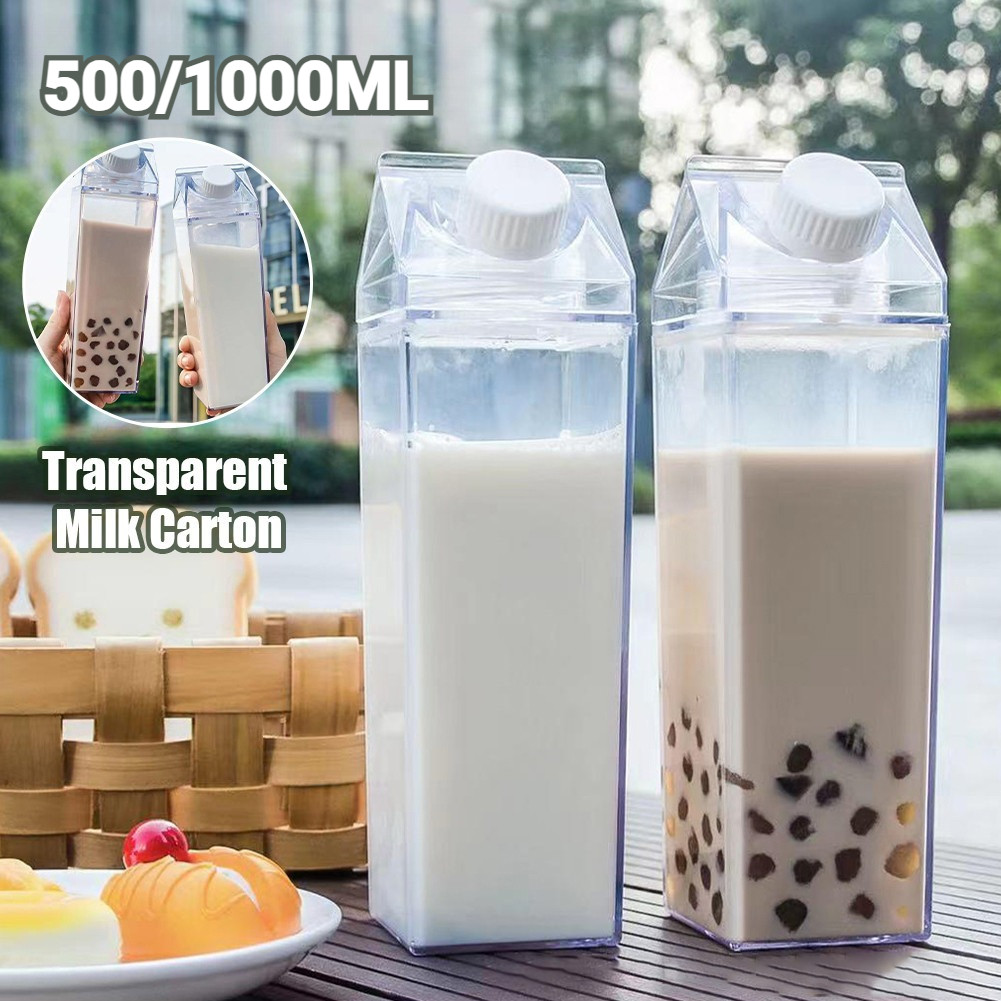 500/1000ML Milk Carton Water Bottle Acrylic Water Clear Transparent ...