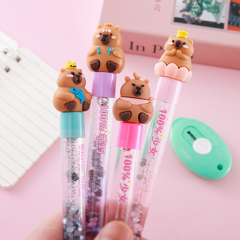 2Pcs/Lot Capybara Kawaii Cartoon Liquid Quicksand Gel Pen Neutral Pen ...