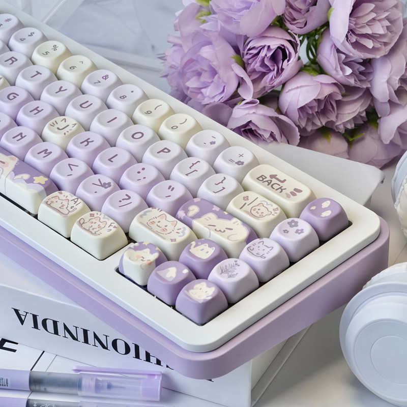 Taro Mud Kitten Theme Keycaps MOA Profile Customization PBT Purple Key ...