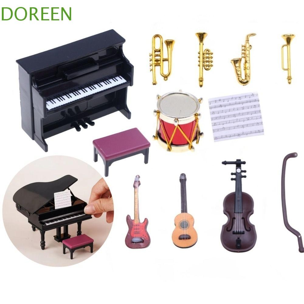 DOREEN Dollhouse Musical Instrument, 1/12 Scale Violin Drum Miniature ...