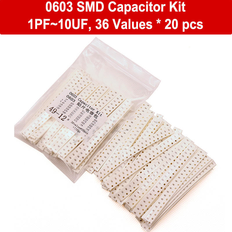 0603 SMD capacitor kit, 1PF~10UF, 36 Values * 20 pcs = 720 pcs, Common ...