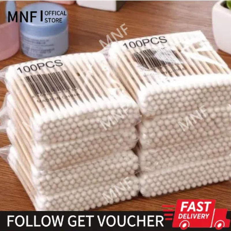 MNF 100Pc/Pack Cotton Swabs Bamboo Stick White with Plastic Wrapper Eco ...