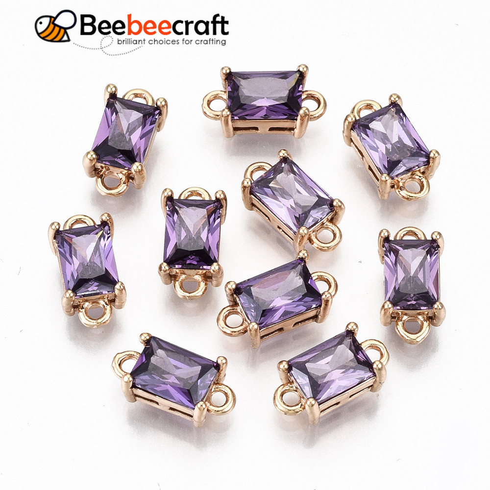 5pc Transparent Glass Links Connectors with Light Gold Tone Brass ...