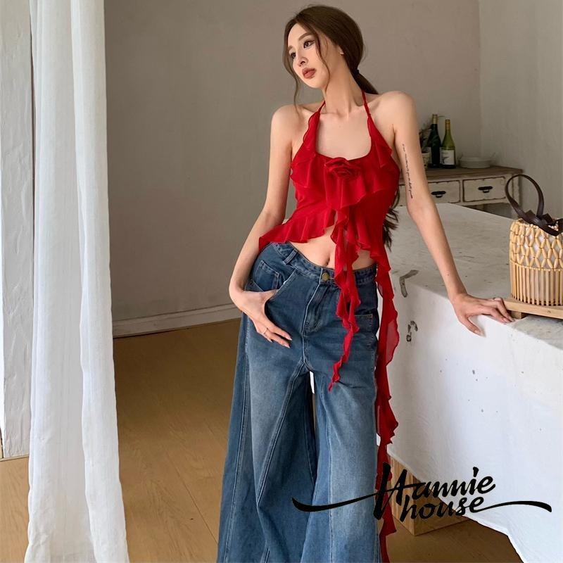 HANNIE House- Women´s Summer Sleeveless Halter Neck Irregular Ruffle ...
