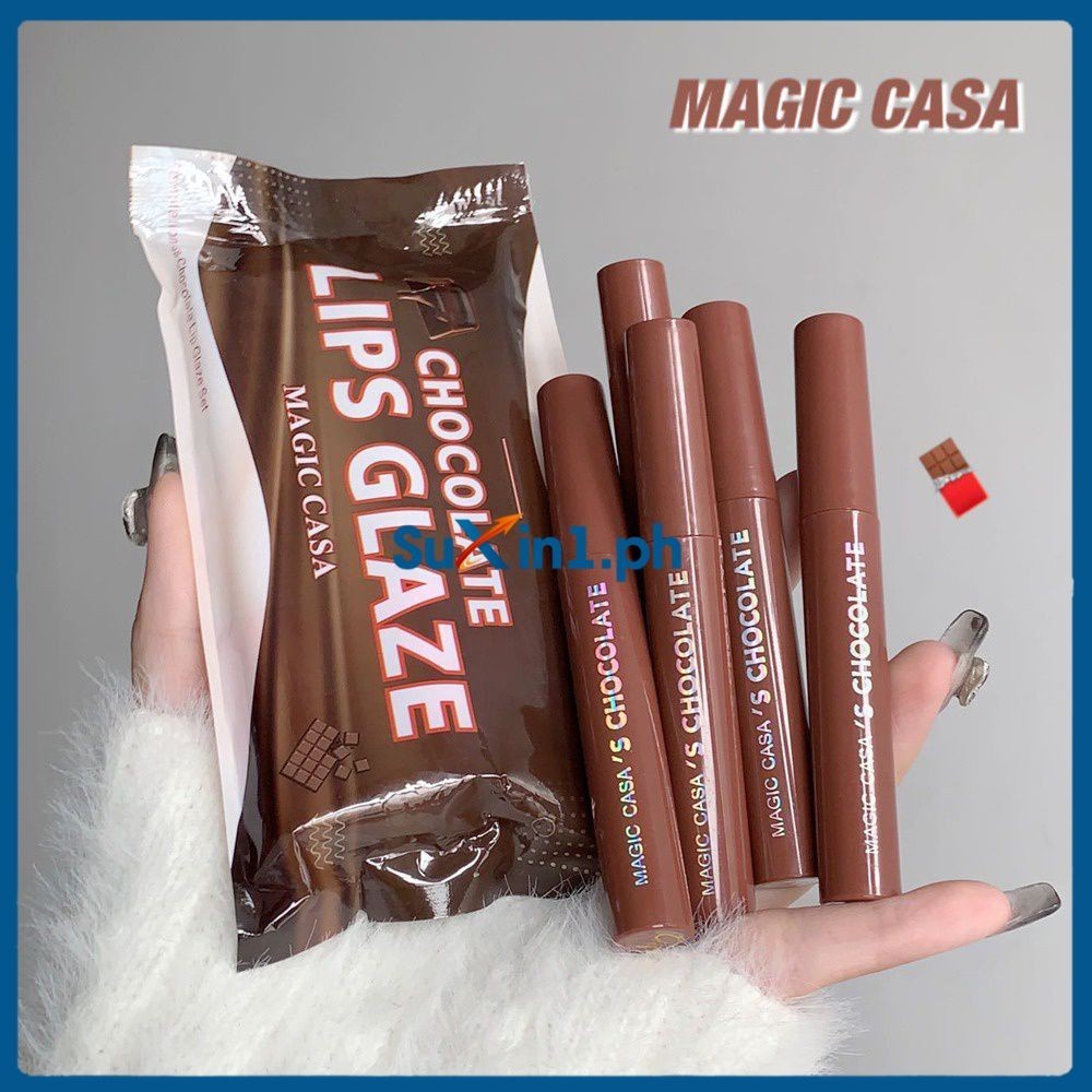 Magic Casa 5pcs/set Chocolate Velvet Lip Glaze Matte Not Easy To Fall Color Lipstick | Suxin1 ...