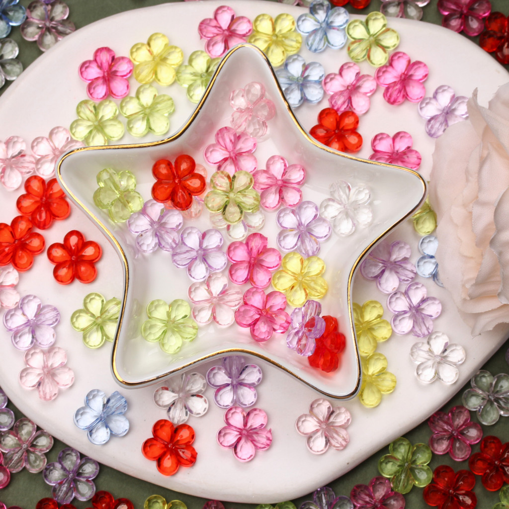 20/100Pcs 14mm Multicolor Acrylic Handmade Material Flower Shape ...
