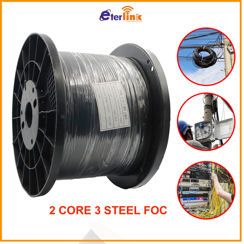 Fiber Optic Cable 1 Core / 2 Core 3 Steel 1km 1000m Pure Black Wire ...