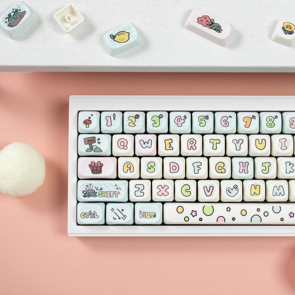 134Keys MOA Farmer Duck Keycaps PBT Cute Cartoon Round Keycaps set for ...