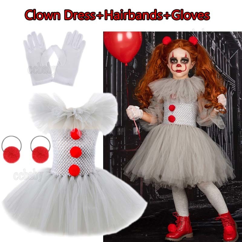 Gray Joker Pennywise Cosplay Clown Halloween Costume for Kids Girl ...