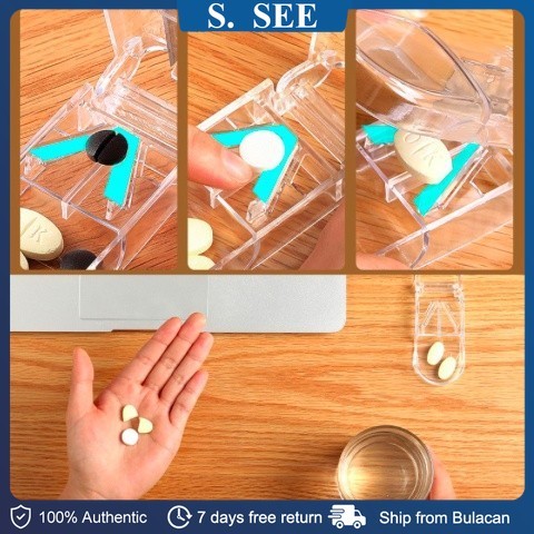 Transparent Pill or Tablet Cutter with Medicine Storage Clear Pill or ...
