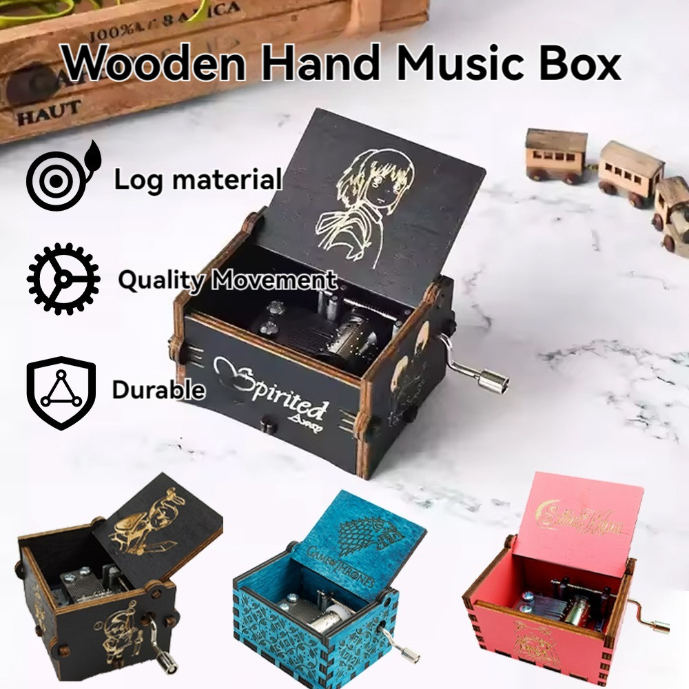 Wooden Hand Cranked Engraved Music Box Birthday Valentine's Day Gift ...
